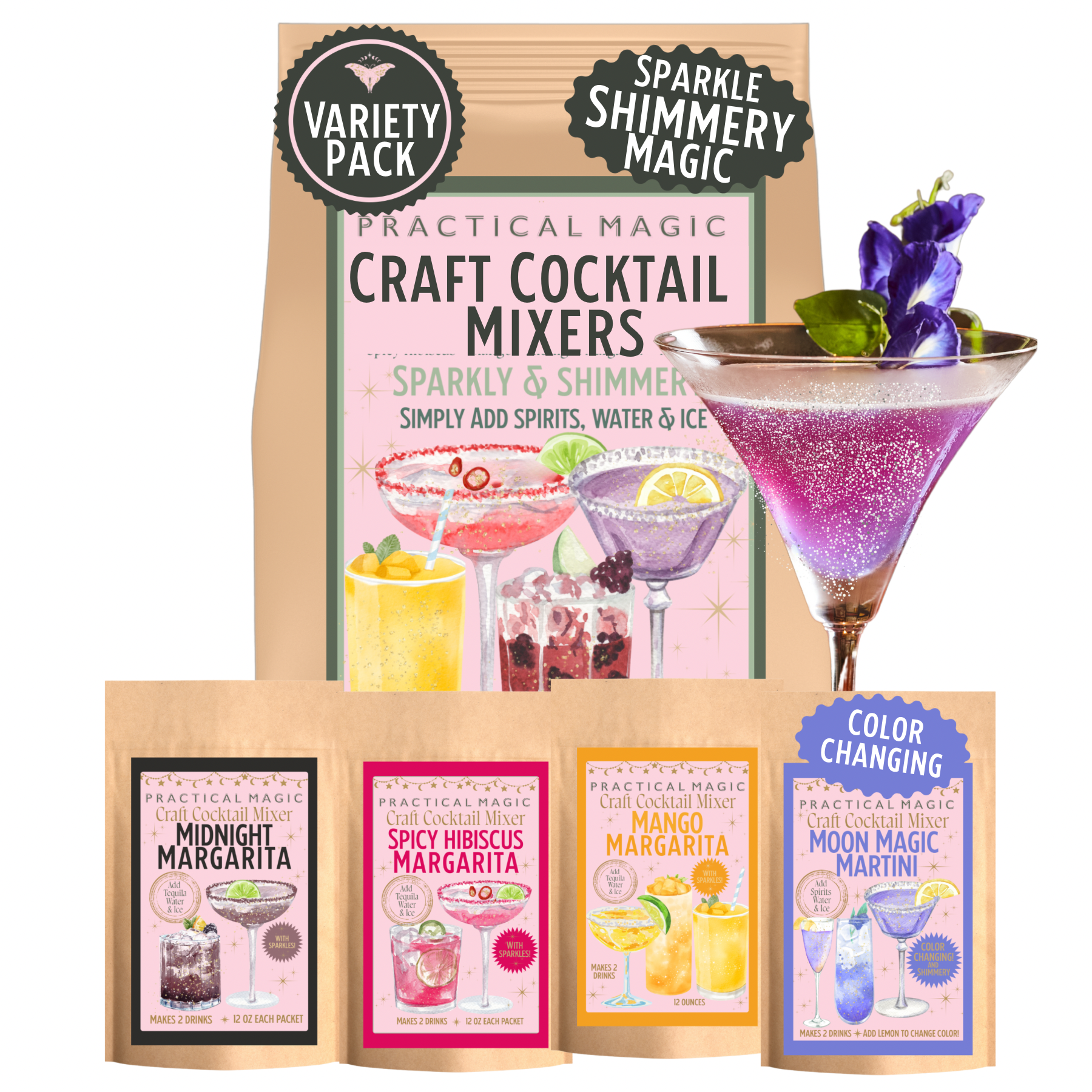 Instant Sparkly Cocktail / Mocktail Mixer Variety Pack - 16 Drinks, Mi ...